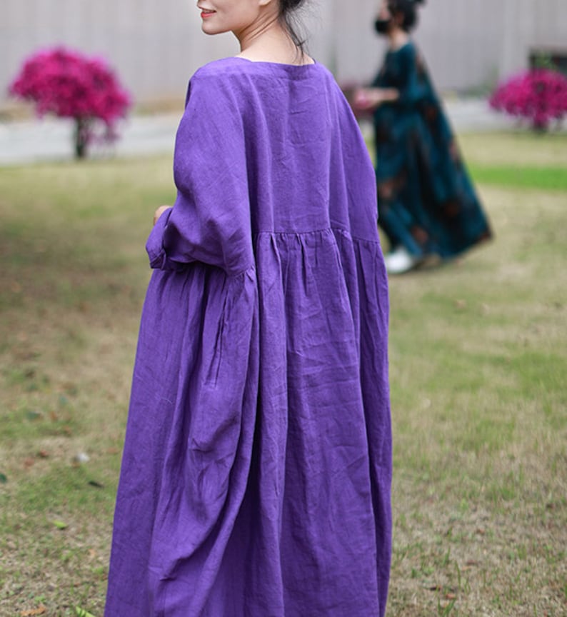 Women Linen Dress Linen Maxi Dress Long Sleeves Floor Dress - Etsy