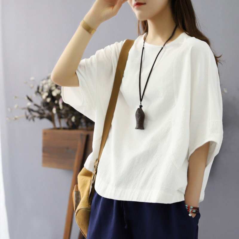 Linen Tops for Women Short Sleeves Blouses Loose Soft Casual - Etsy