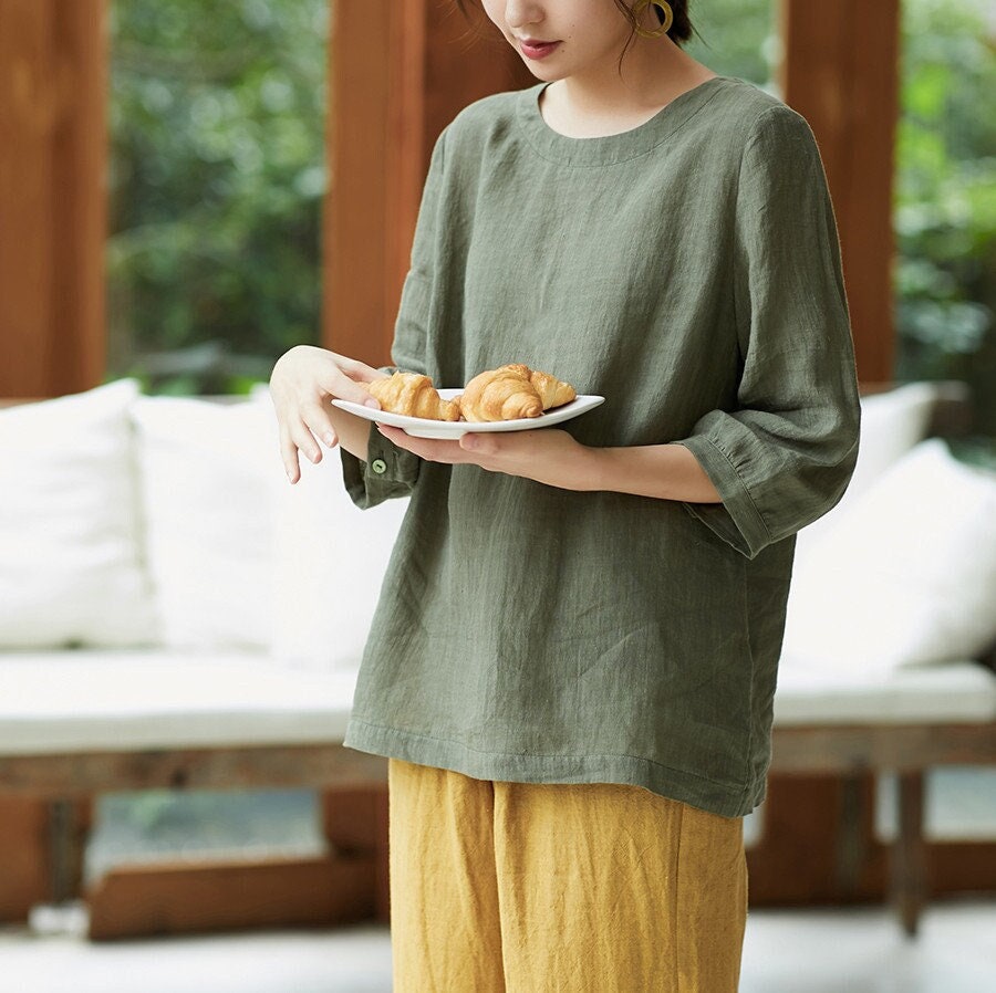 Women Tops Linen Top Long Sleeves Top Loose Casual Tops Linen - Etsy
