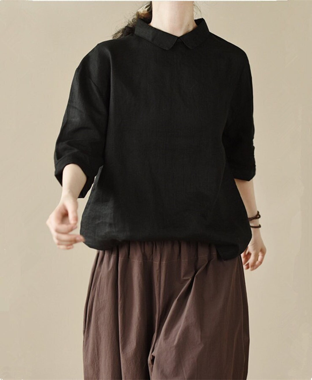 Women’s Pure Linen Tops Loose Linen Shirt Half Sleeves Tops Customized ...