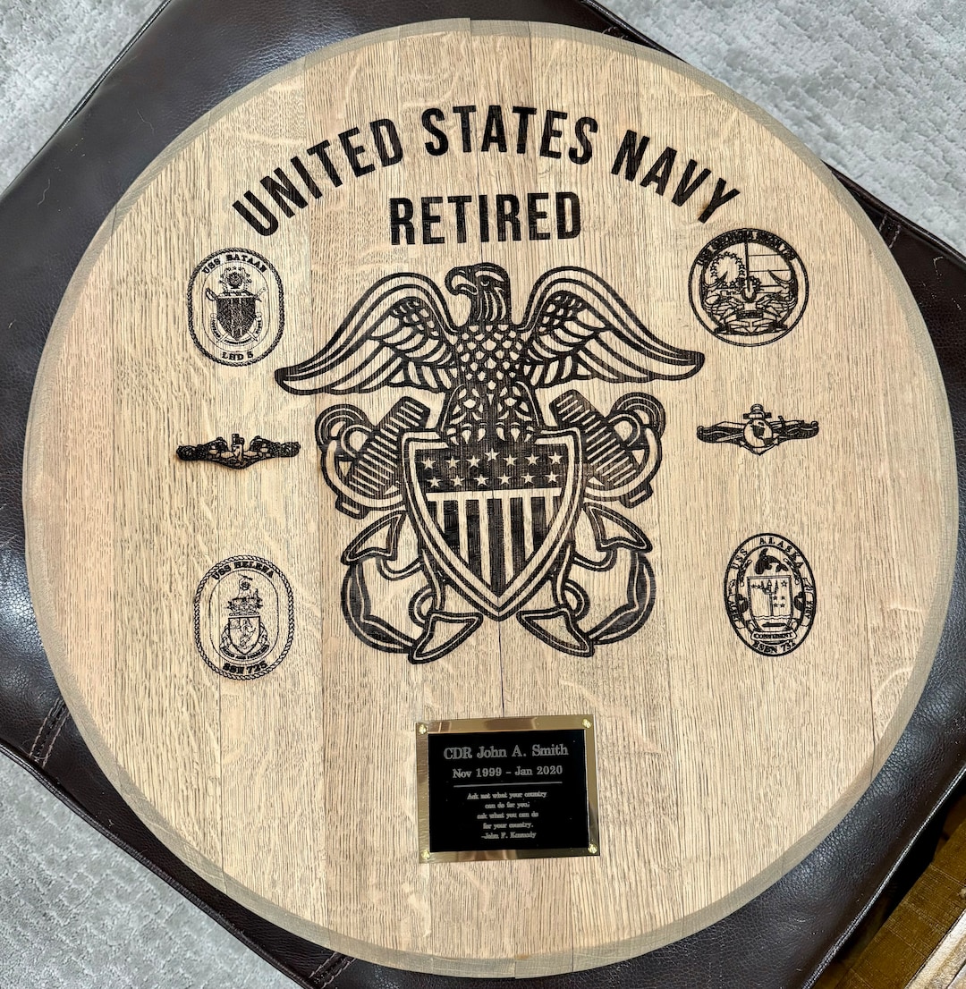 Custom Engraved Barrel Lid (head) - Military Retirement Gift - Wall Art ...