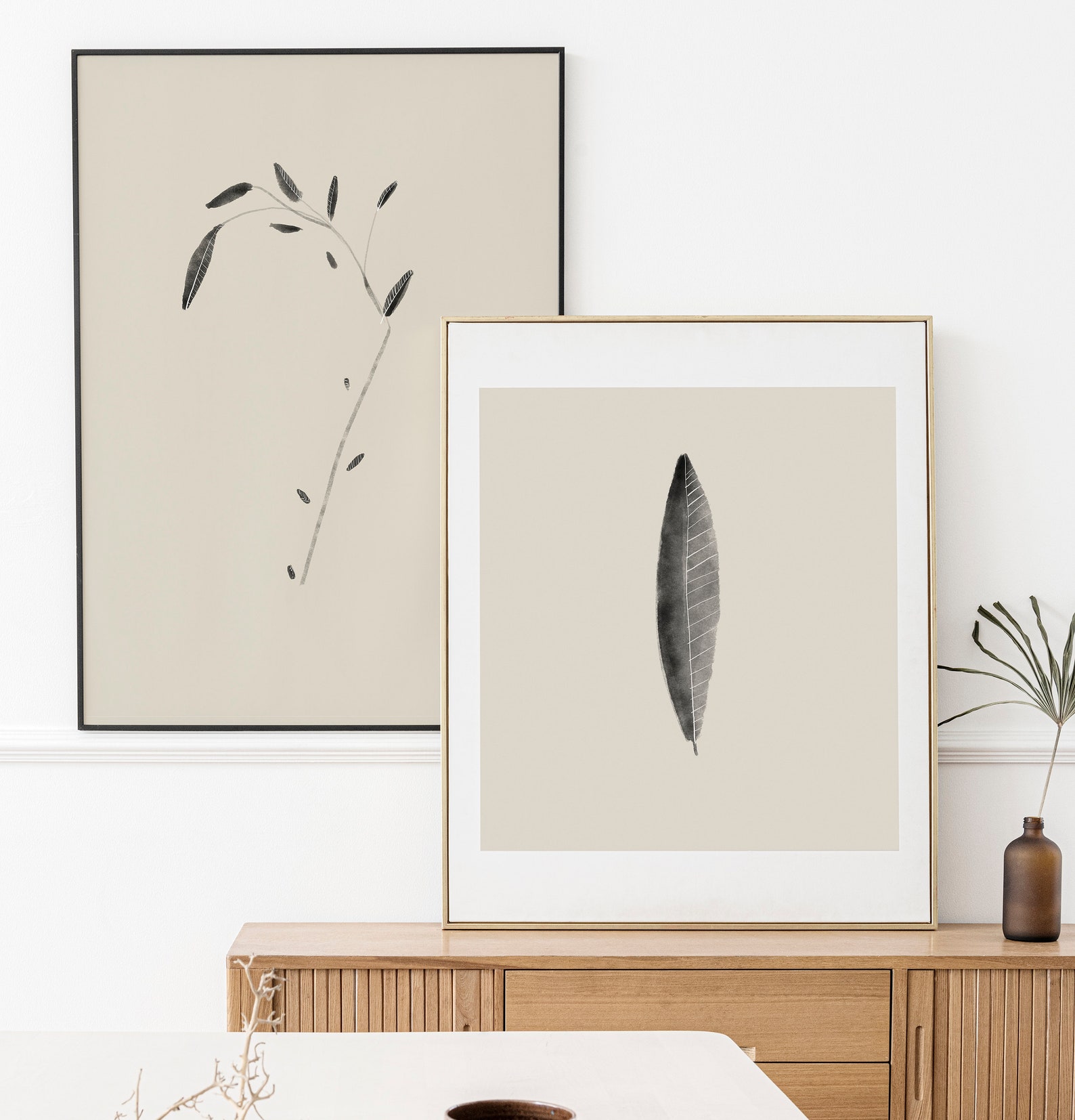 Minimalist Botanical Print Set, 2 Piece Wall Art, Abstract Botanical ...