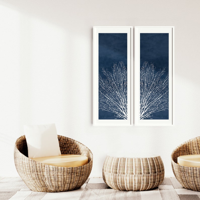 Narrow Wall Decor for Beach House, Set of Two Prints for Coastal ...