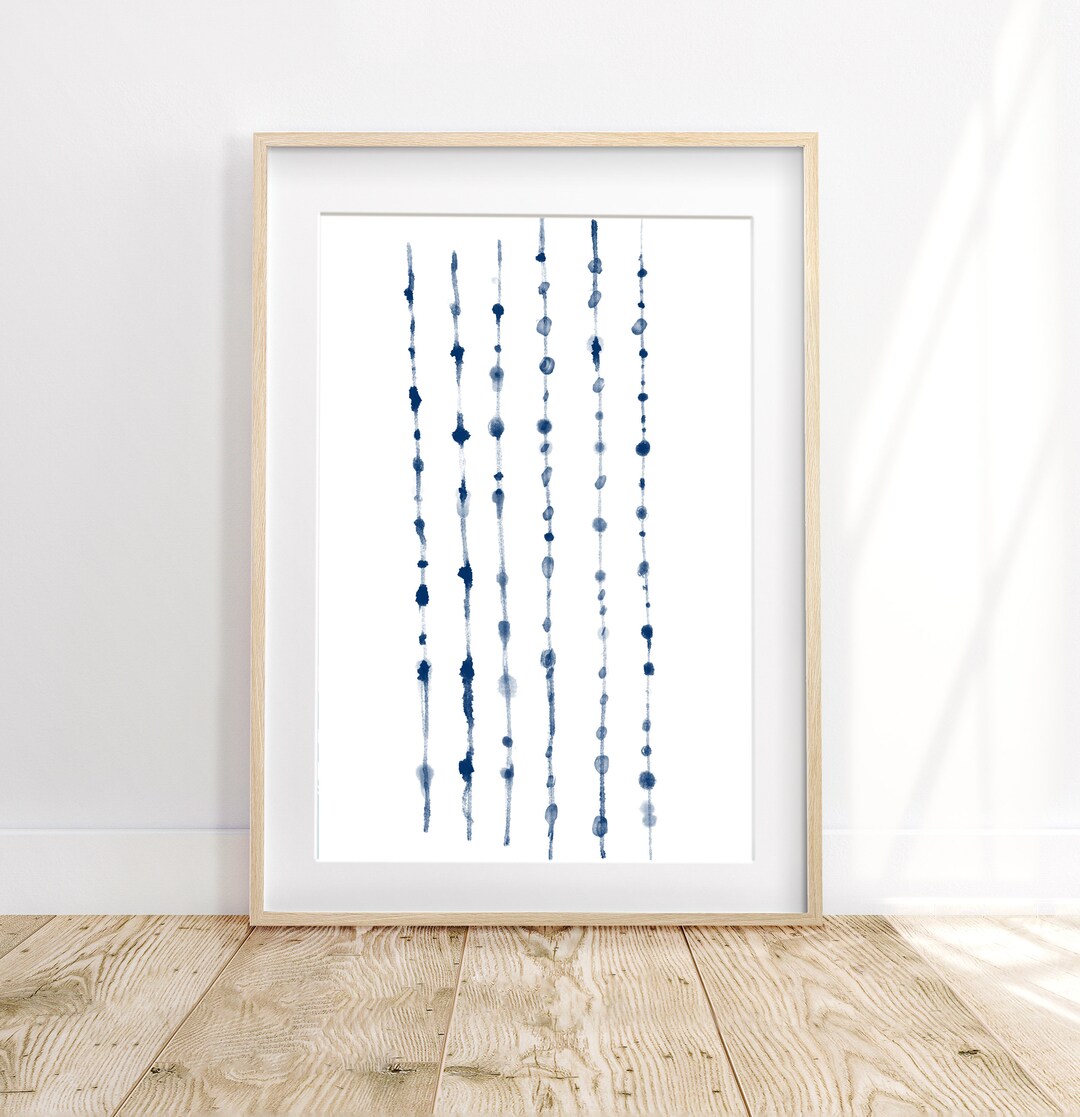 Boho Coastal Wall Decor, Abstract Watercolor Dots, Blue Boho Print ...