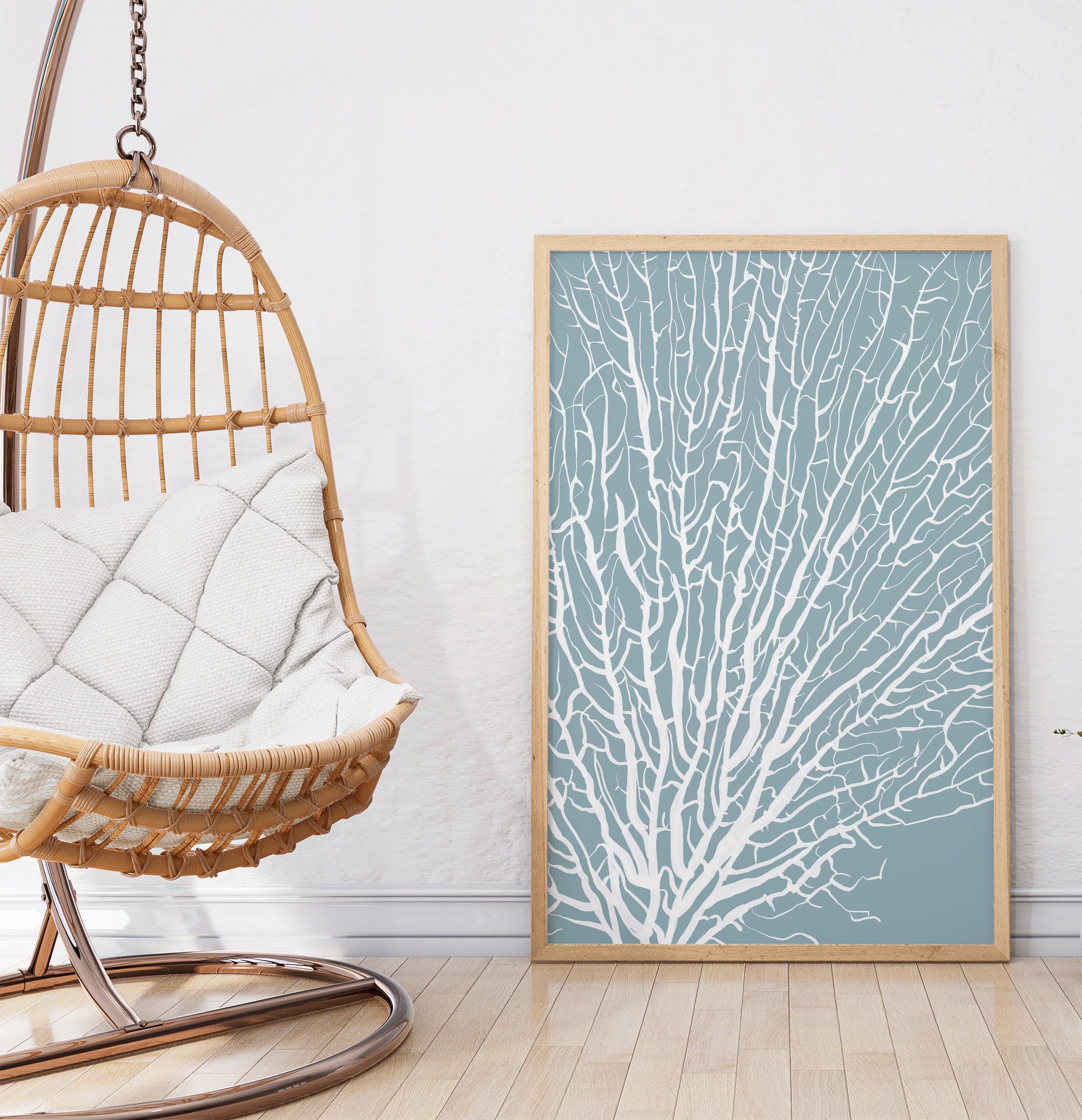 Coral Print Coral Wall Art Blue Coastal Wall Decor Beach | Etsy