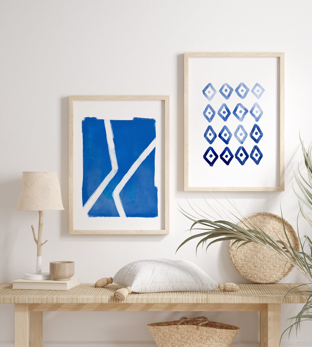 Set of 2 Cobalt Blue Prints, Hamptons Beach House Style Decor, Minimal ...