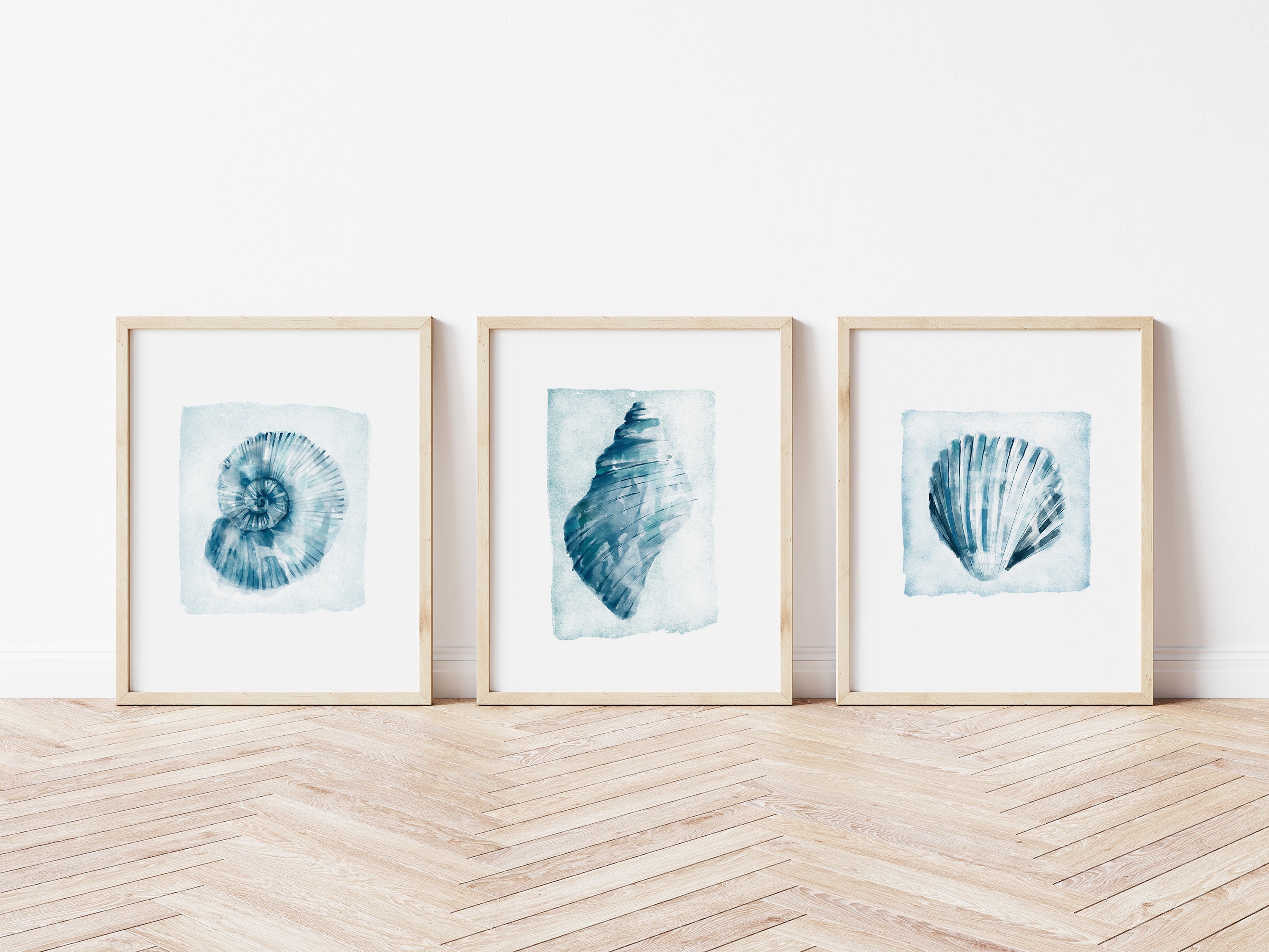 COASTAL Wall Art for Beach House, Sea Shell Art Print, 3 Piece Wall Art ...