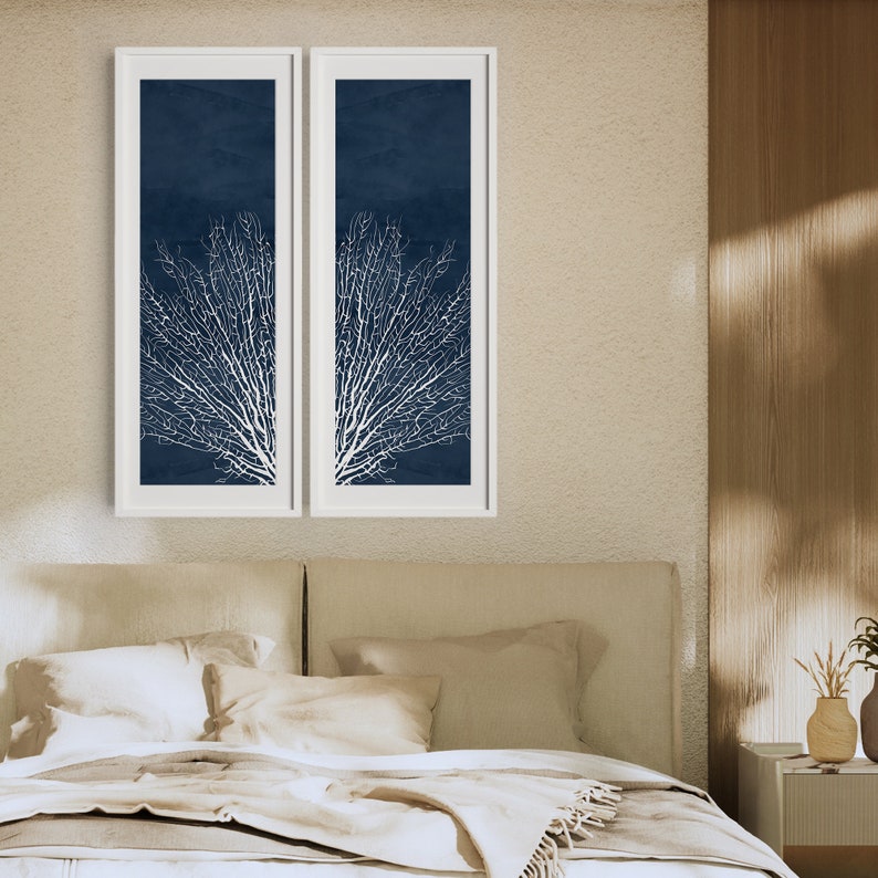 Narrow Wall Decor for Beach House, Set of Two Prints for Coastal ...