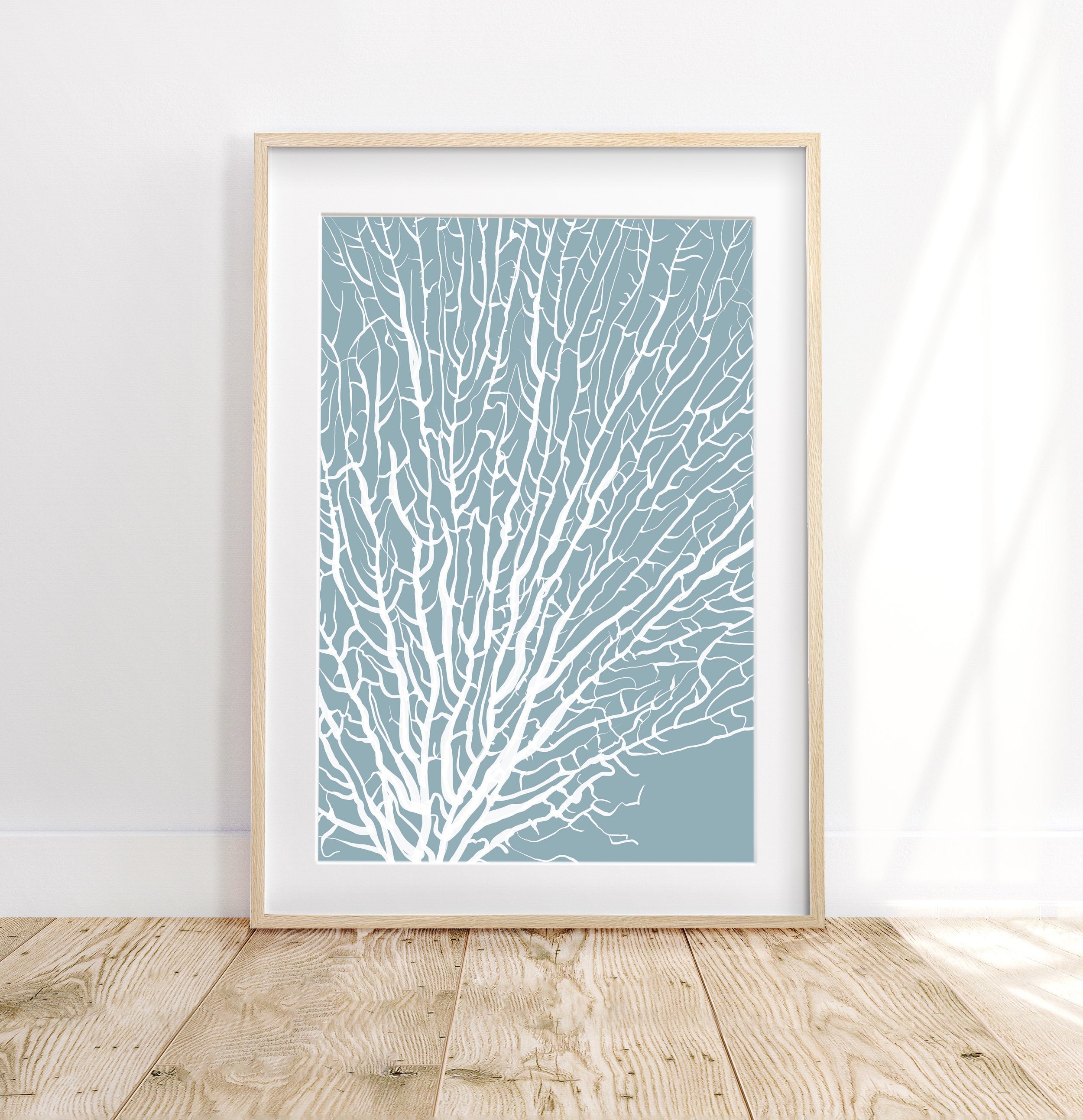 Coral Print Coral Wall Art Blue Coastal Wall Decor Beach | Etsy