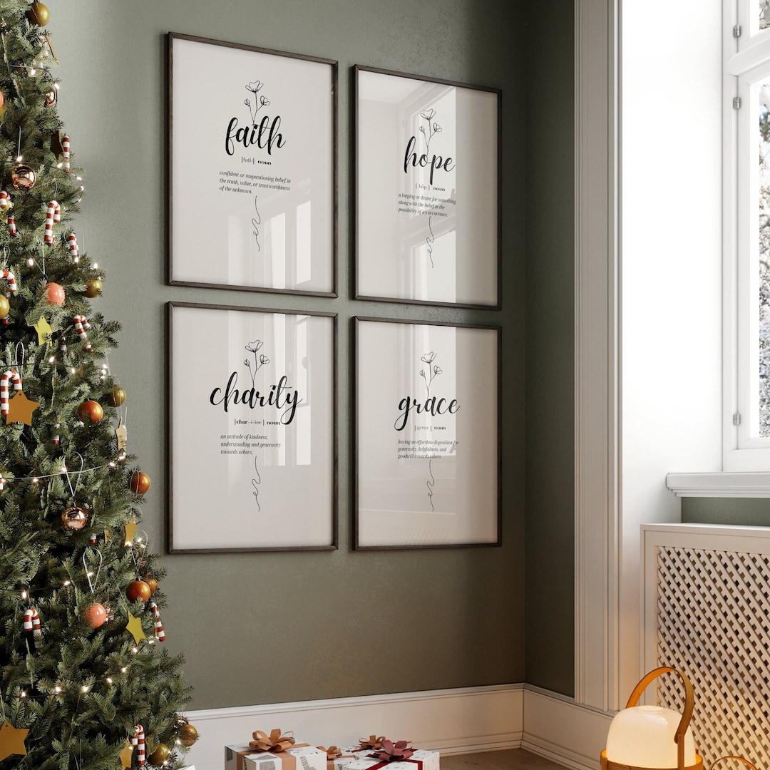 Modern Christian Wall Art Faith Hope Charity Grace Wildflower Line ...