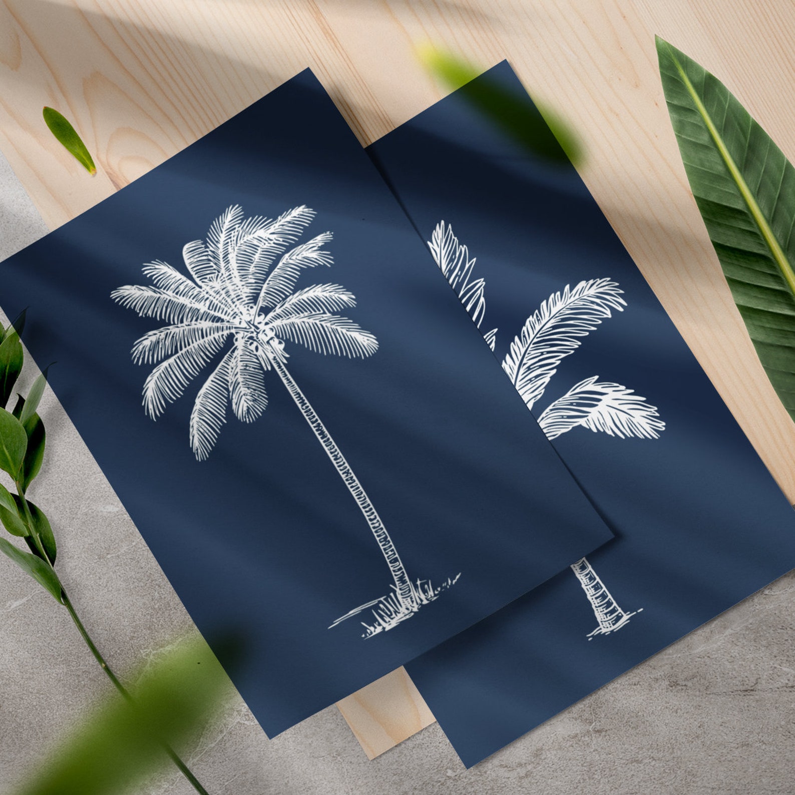 Palm Tree Silhouettes Against Blueprint Background Make a - Etsy