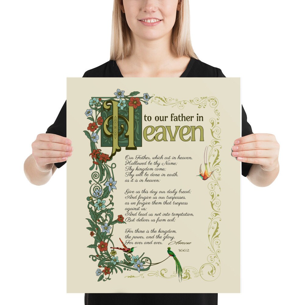 Our Father Matthew 6:9-13. the Lords Prayer Calligraphy Art Poster ...