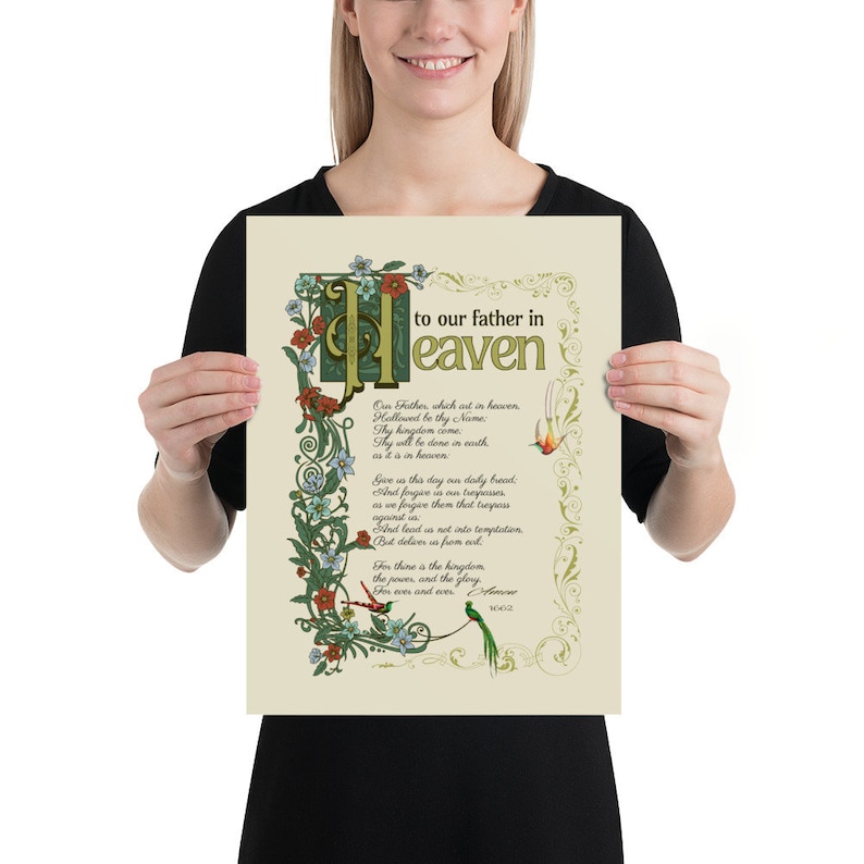 Our Father Matthew 6:9-13. the Lords Prayer Calligraphy Art Poster ...