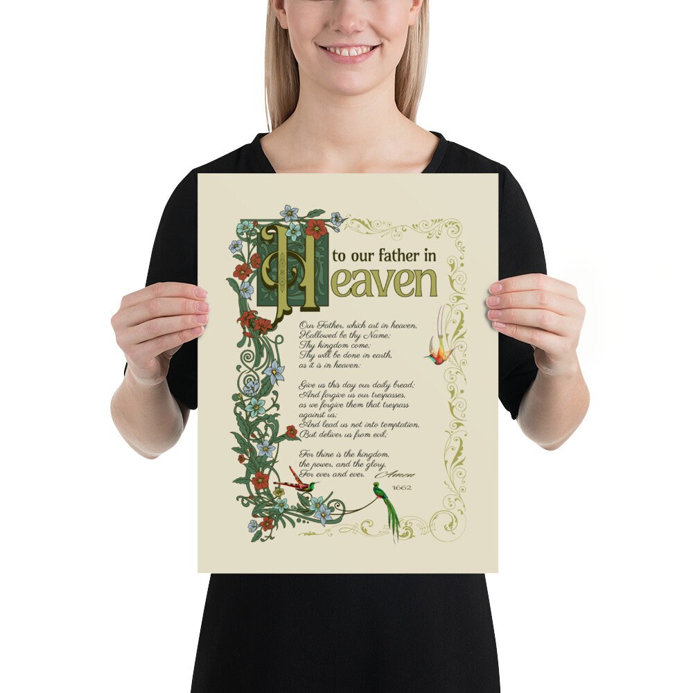 Our Father Matthew 6:9-13. the Lords Prayer Calligraphy Art Poster ...