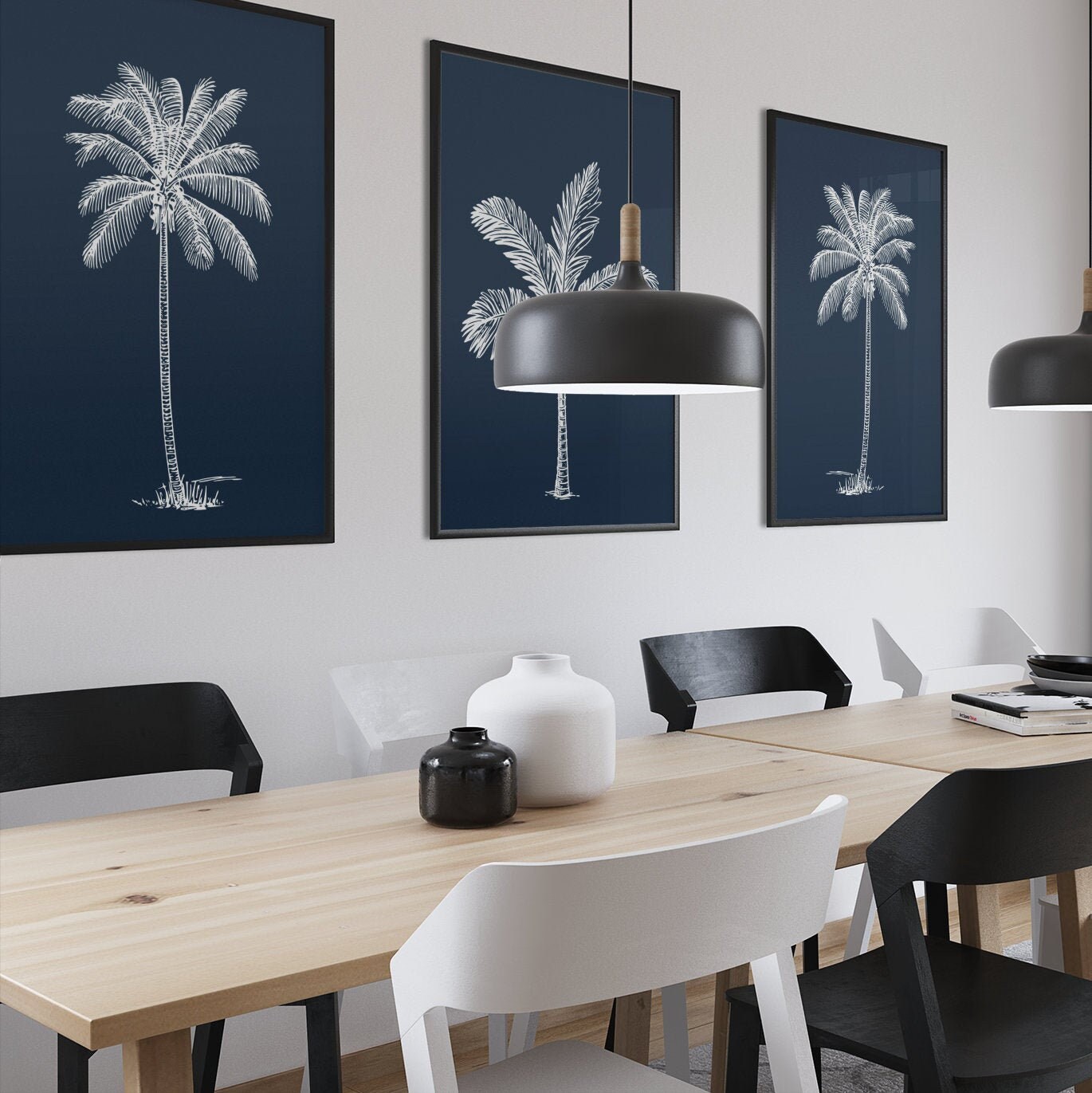 Palm Tree Silhouettes Against Blueprint Background Make a - Etsy