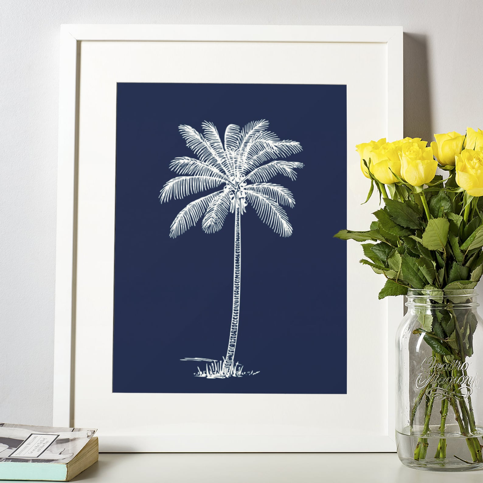 Palm Tree Silhouettes Against Blueprint Background Make a - Etsy