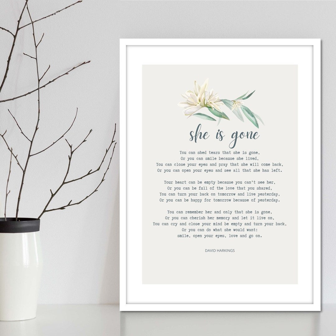 Remembrance Gift and Sympathy Quote From She is Gone by David Harkings ...