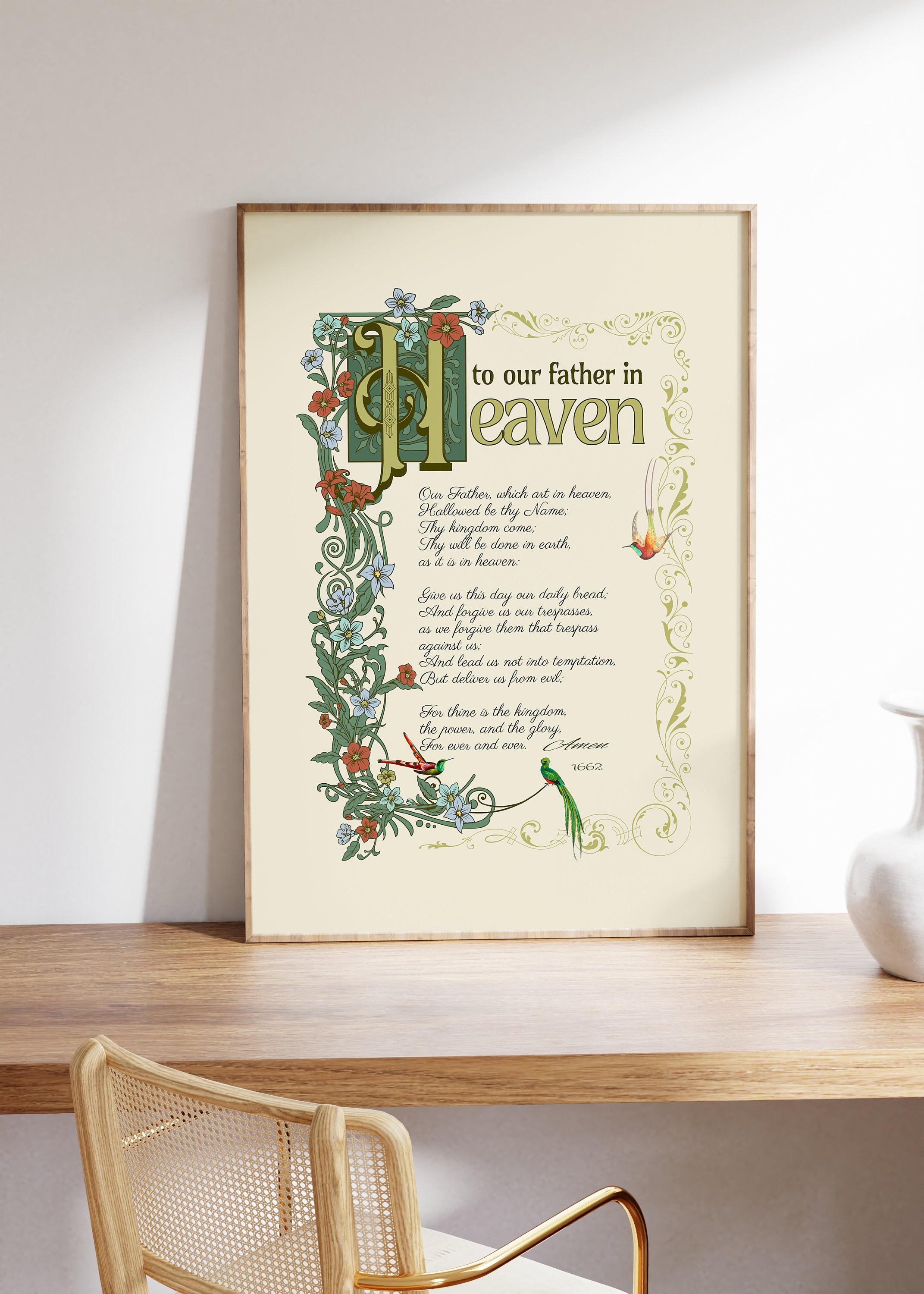 Our Father Matthew 6:9-13. the Lords Prayer Calligraphy Art Poster ...