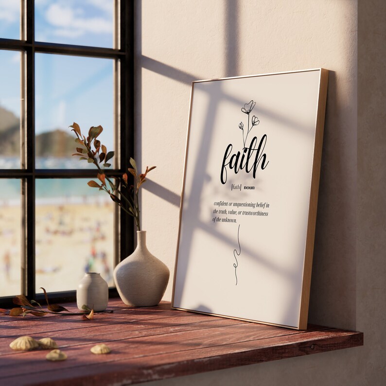 Modern Christian Wall Art Faith Hope Charity Grace Wildflower Line ...