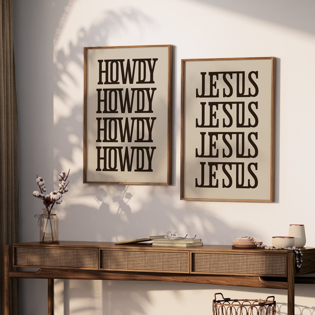 Howdy Jesus Western Christian Wall Décor Typography Art Print, Cowboy ...