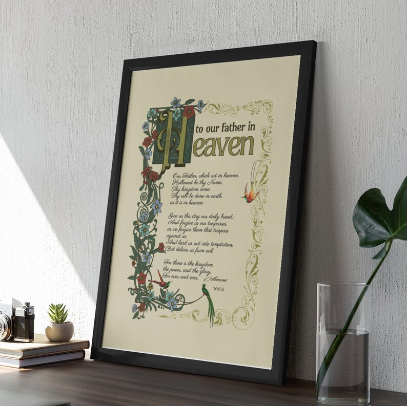 Our Father Matthew 6:9-13. the Lords Prayer Calligraphy Art Poster ...