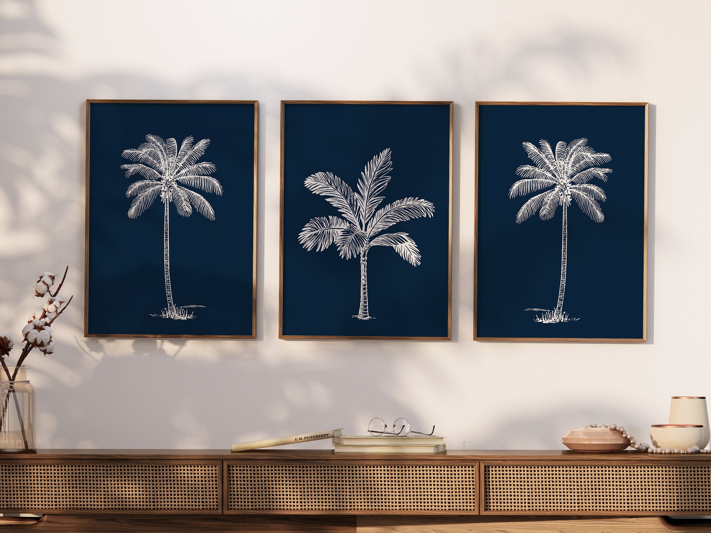 Palm Tree Silhouettes Against Blueprint Background Make a Striking Set ...