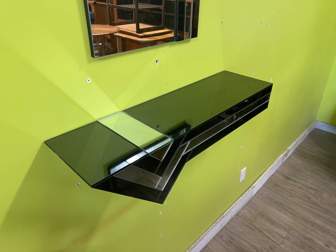 Vintage 80s Art Deco Revival Mirrored Entryway Mirror and Shelf Free ...