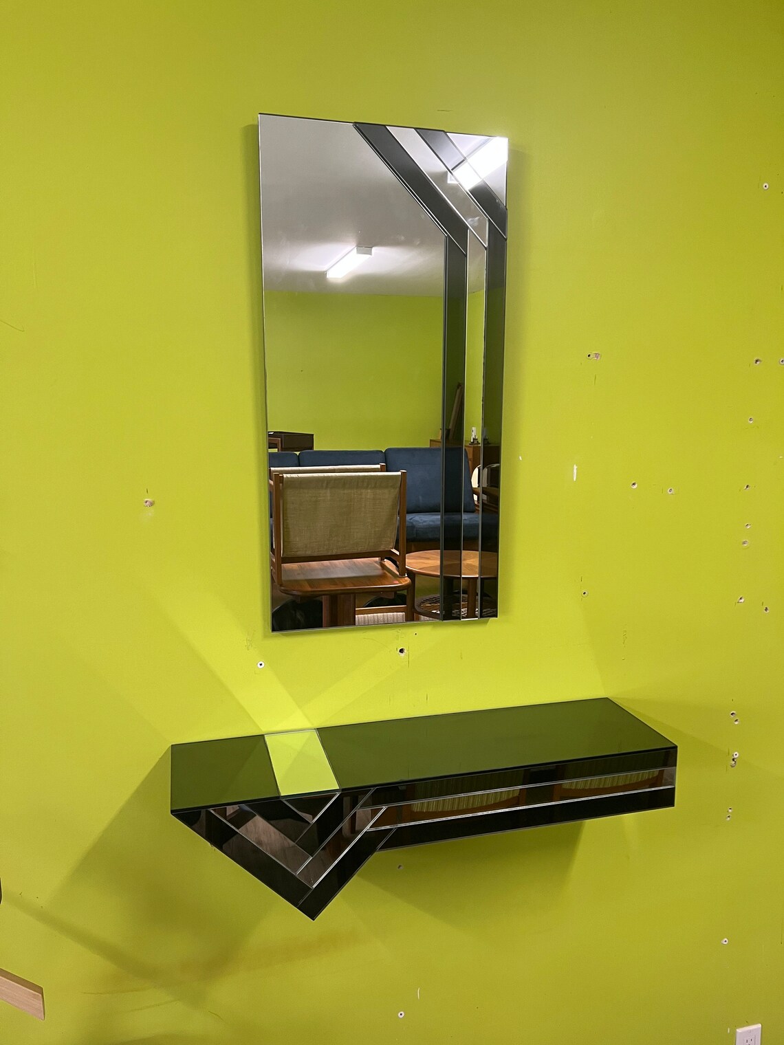 Vintage 80s Art Deco Revival Mirrored Entryway Mirror and Shelf Free ...