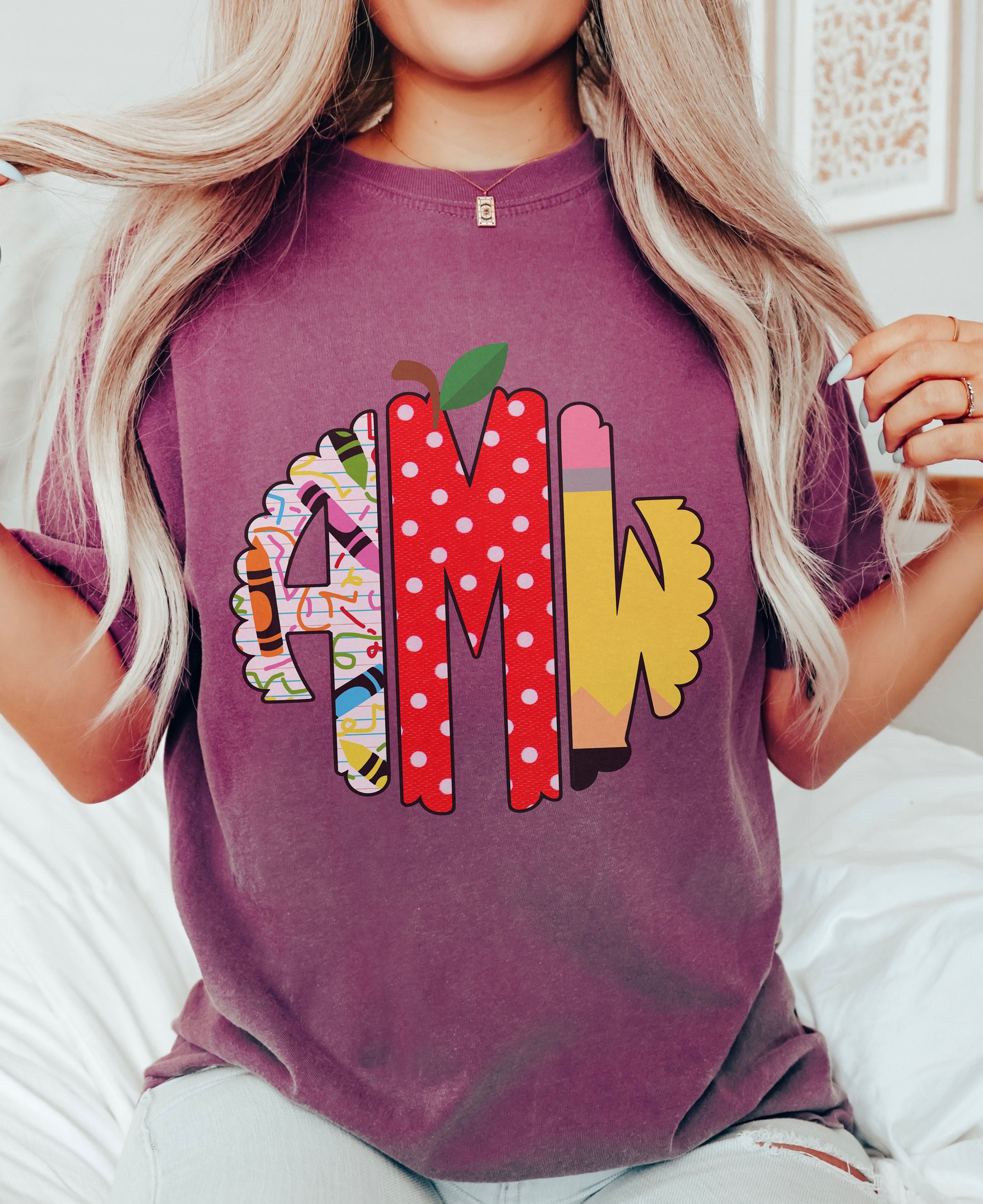 Cute Personalized Monogrammed Teacher Shirt,comfort Colors Teacher ...