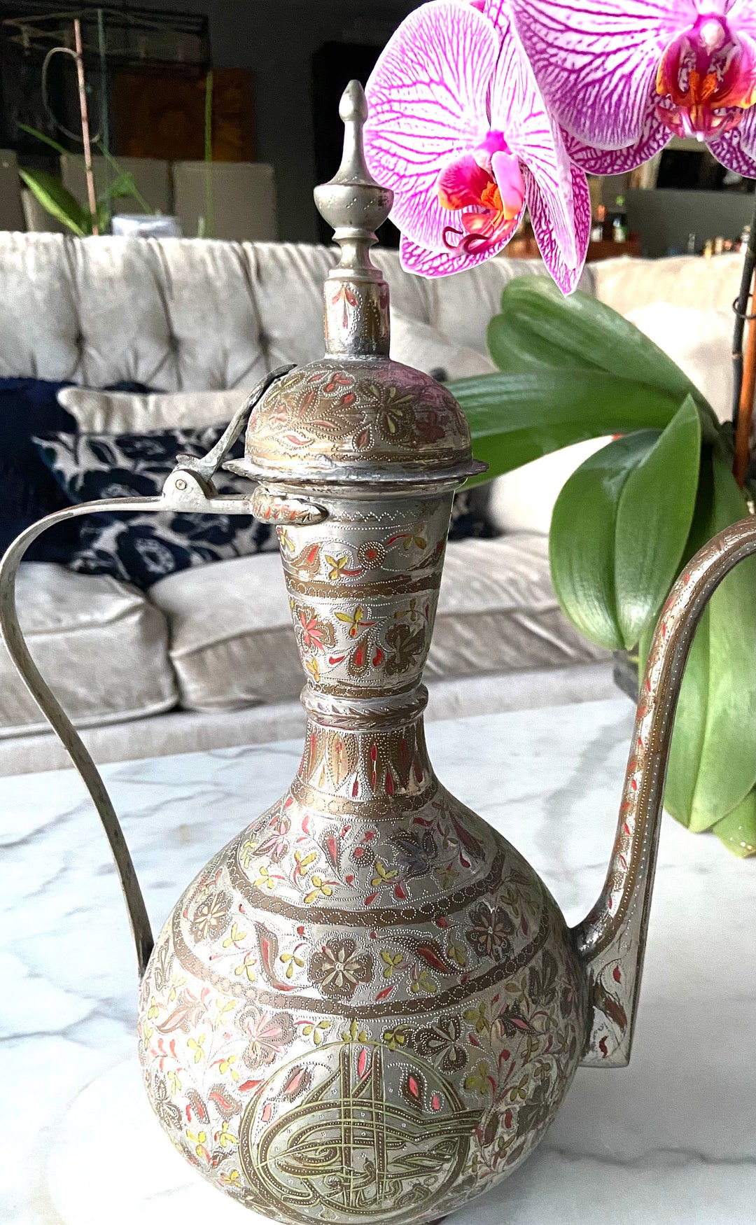 VINTAGE ANTIQUE DALLAH Coffee Pot Teapot, Turkish Silver Dallah Coffee ...