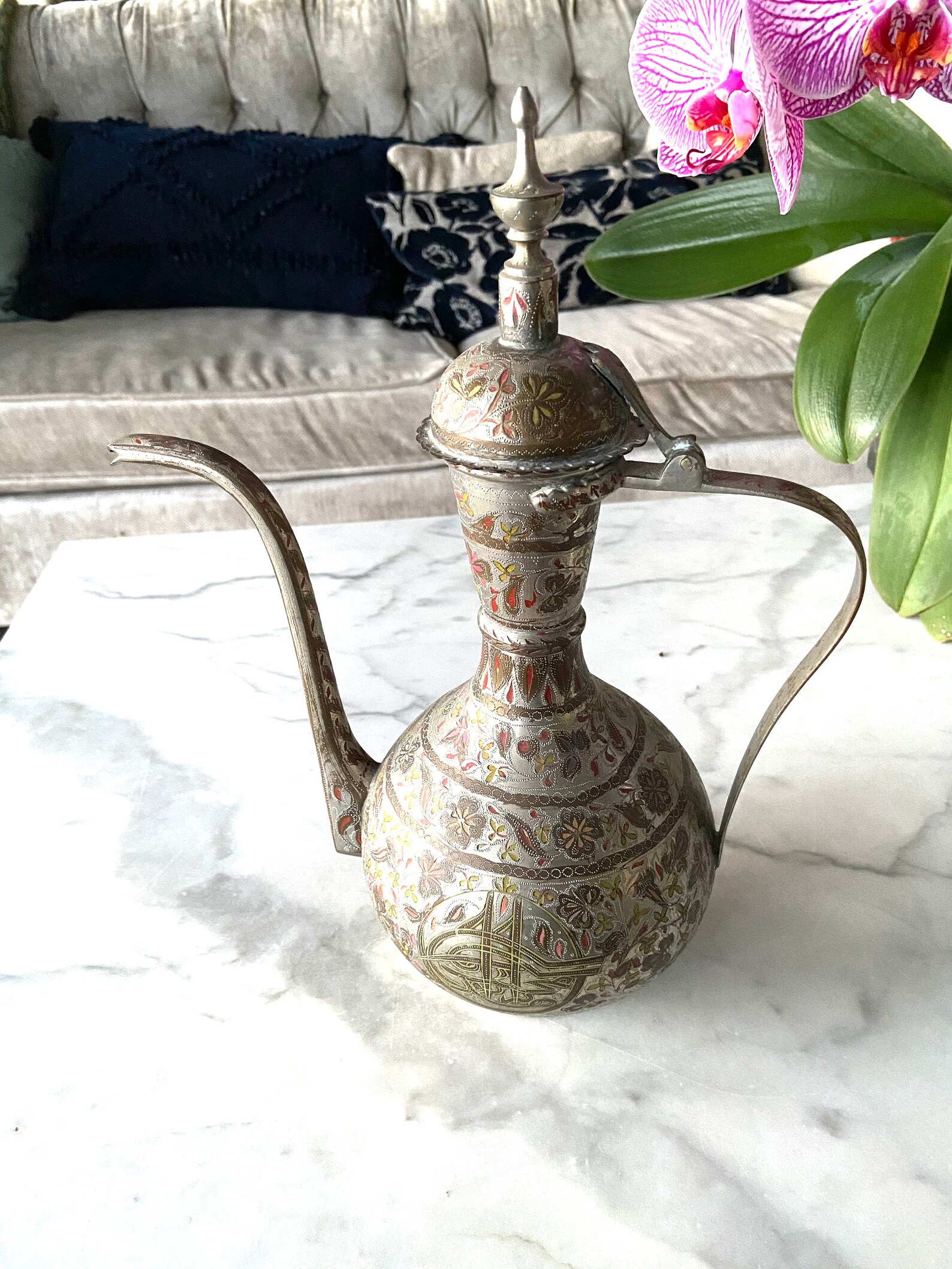 VINTAGE ANTIQUE DALLAH Coffee Pot Teapot, Turkish Silver Dallah Coffee ...