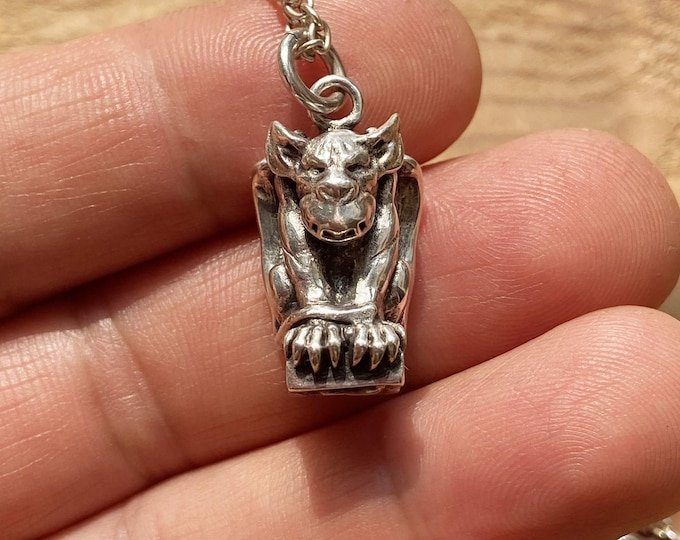 Silver Gargoyle Necklace Sterling Silver Gargoyle Charm on a Delicate ...