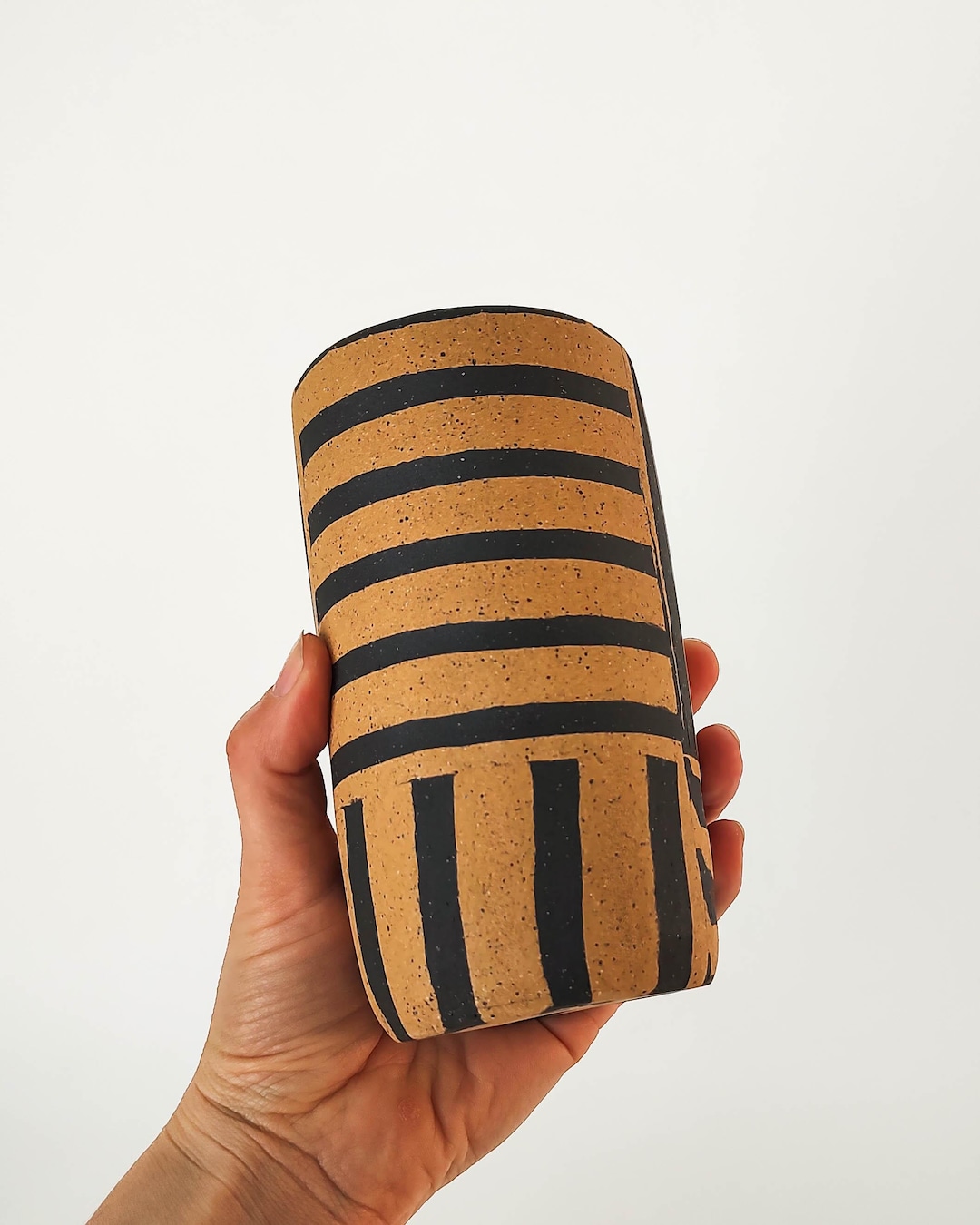 Black and Tan Stripe Nerikomi Vase by Fizzy Ceramics 1 of 2 - Etsy