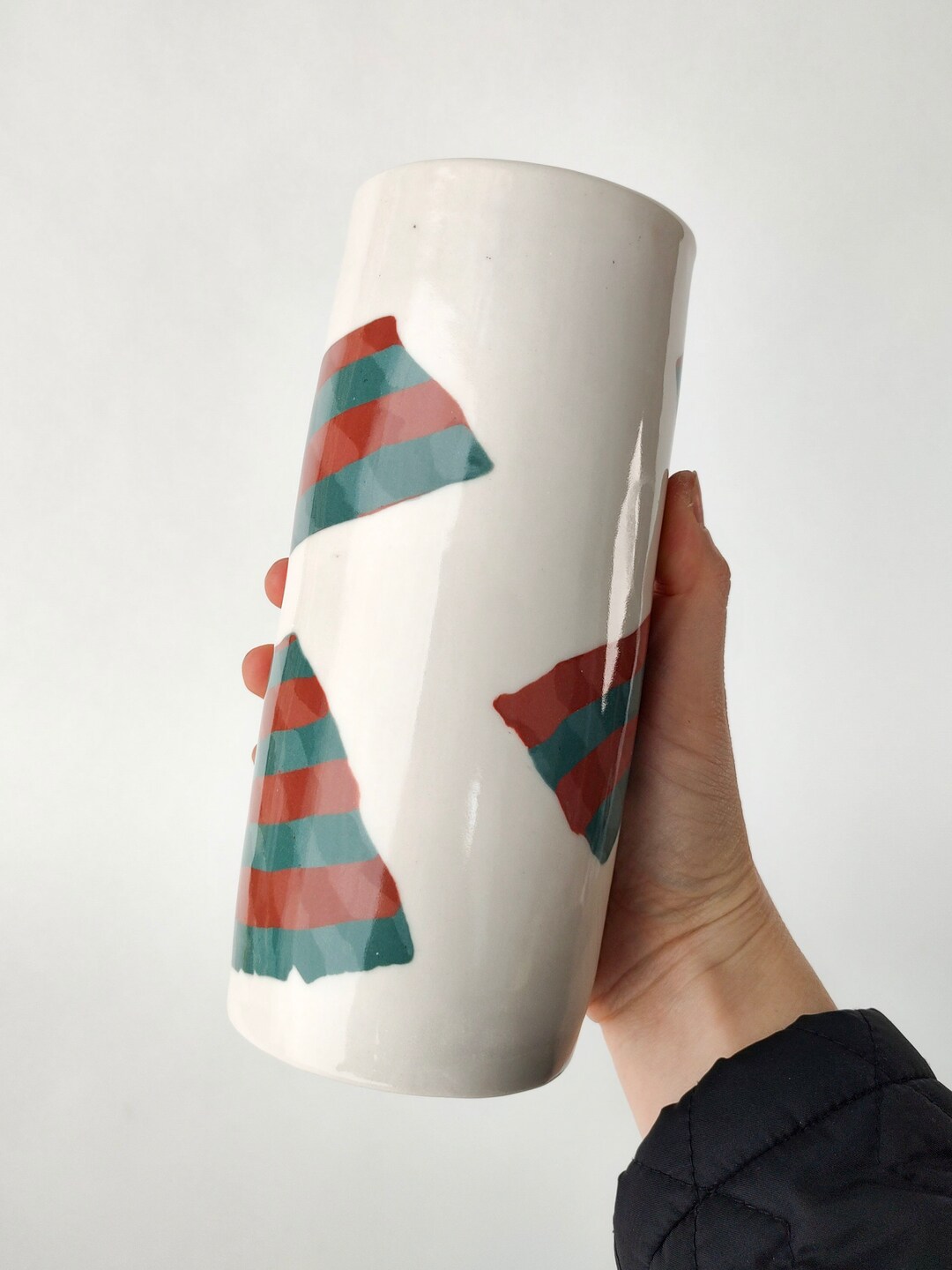 Large White Vase With Abstract Nerikomi Grid Inlay Handbuilt by Fizzy ...