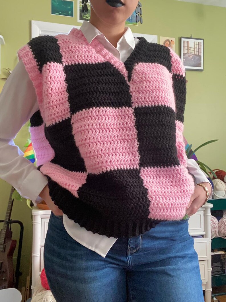 Checkered Vest Oversized CROCHET PATTERN (wednesday Inspired) - Etsy ...