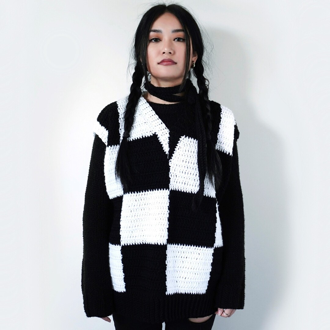 Checkered Vest Oversized CROCHET PATTERN wednesday Inspired - Etsy