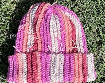 Scrap Yarn Beanie, Scrappy, Handmade, Hat, Patchwork, Multicolor, Yarn ...