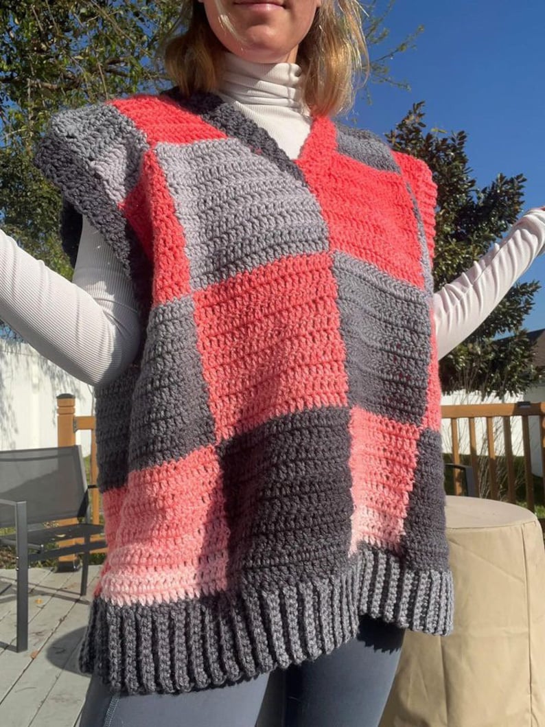 Checkered Vest Oversized CROCHET PATTERN wednesday Inspired - Etsy