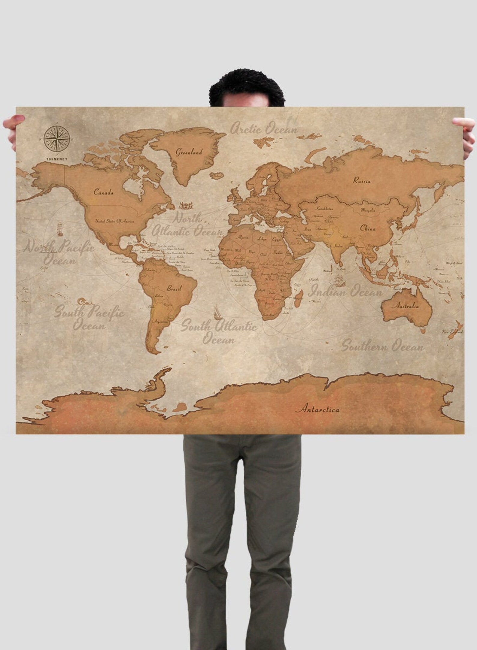 Vintage World Map: Layered Brown Decor Roll-up Paper Poster | Etsy