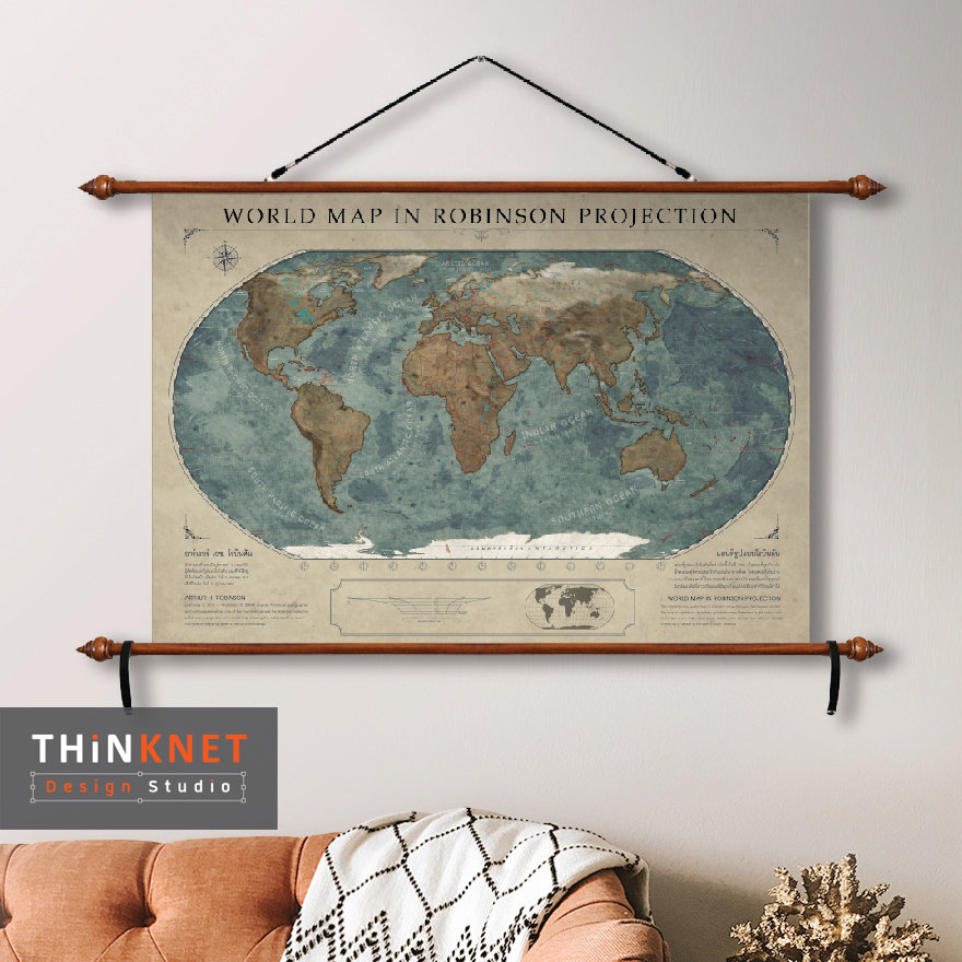 Classic World Map: Robinson Projection Decor Roll-up Canvas - Etsy 日本