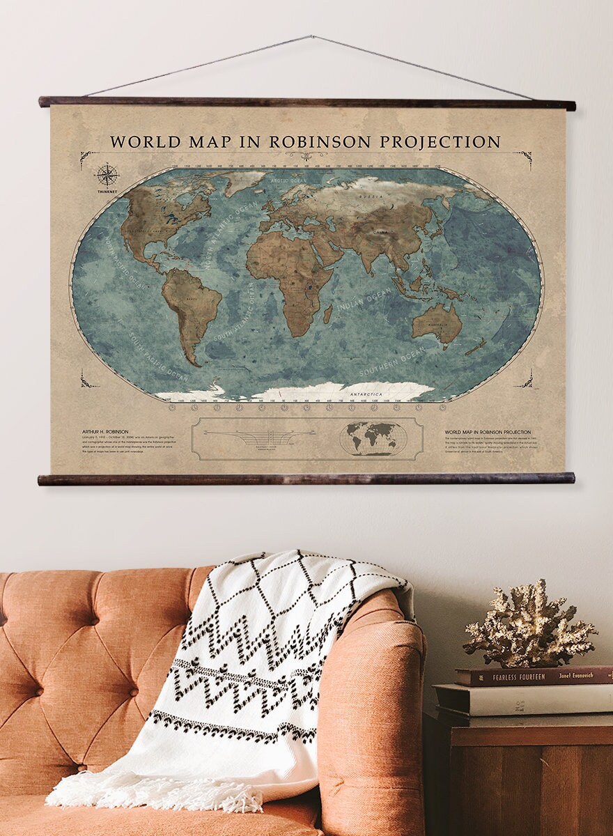 Classic World Map: Robinson Projection Decor Roll-up Canvas - Etsy 日本
