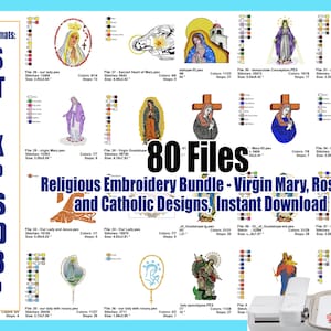 Religious Embroidery Bundle - 80 Embroidery Files, Virgin Mary, Rosary ...