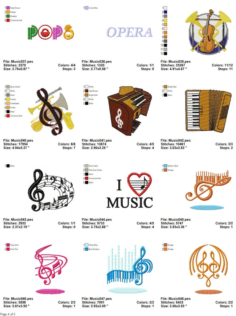 50 Embroidery Designs Music Embroidery Instrument Design - Etsy