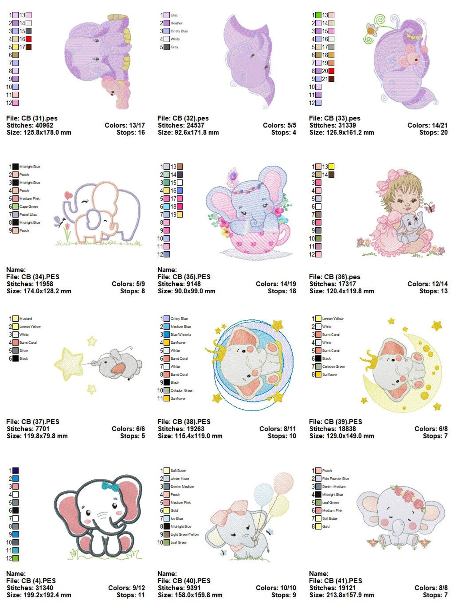 Embroidery Files 50 Designs Elephants Embroidery Design - Etsy