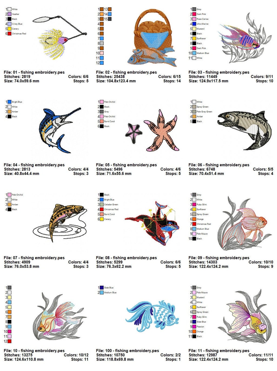 94 Fishing Embroidery Designs - Fish Hook Embroidery- Fisherman ...