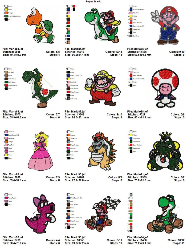 135 Designs Super Mario Machine Embroidery Designs Mario | Etsy