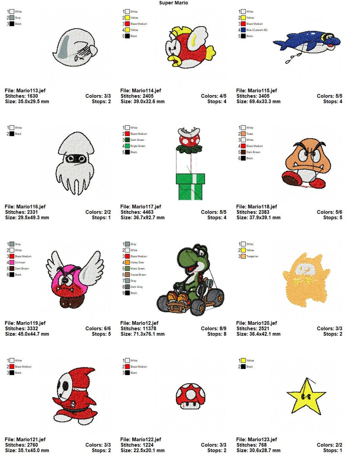 135 Designs Super Mario Machine Embroidery Designs Mario | Etsy