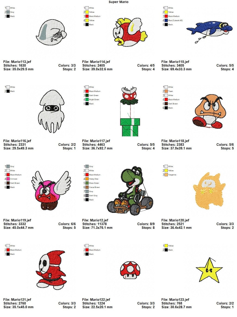 135 Designs, Super Mario Machine Embroidery Designs, Mario Embroidery ...
