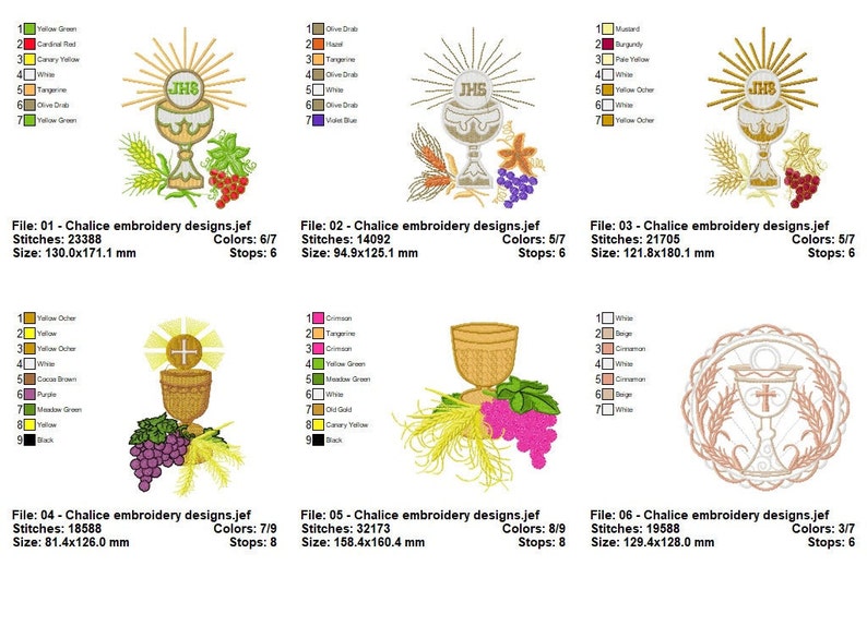 Chalice Embroidery Designs - 6 Designs - Catholic Embroidery File ...