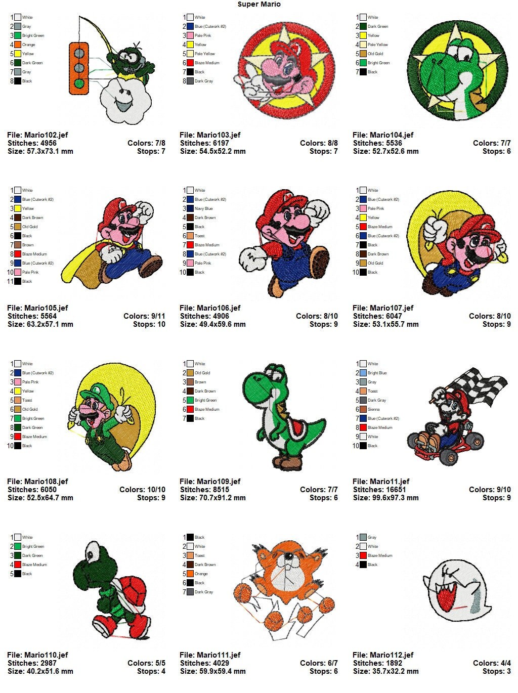 135 Designs, Super Mario Machine Embroidery Designs, Mario Embroidery ...